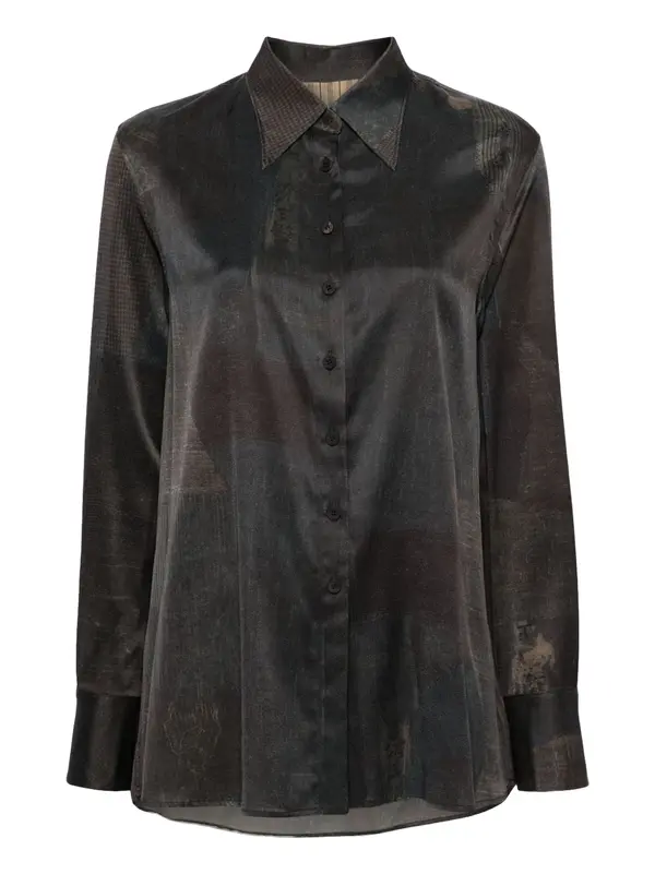 ZIGGY CHEN Abstract-print Satin Shirt - Grey