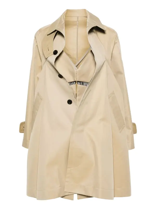 Sacai Pleated Layered Trench Coat - Neutrals
