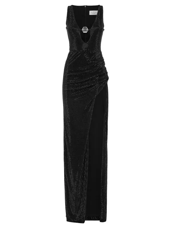 Philipp Plein Cut-out Draped Long Dress - Black