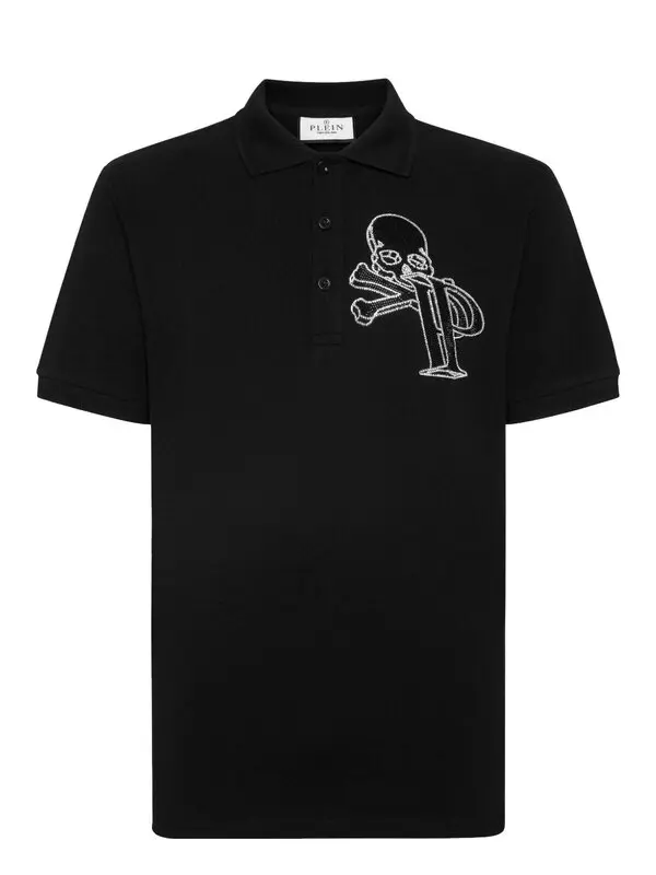 Philipp Plein Crystal-embellished Cotton Polo Shirt - Black