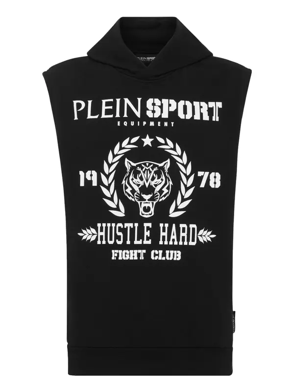 PLEIN SPORT Tiger-print Sleeveless Hoodie - Black
