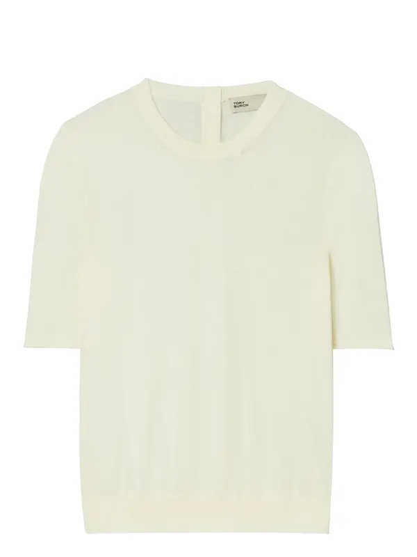 Tory Burch Fine-knit Silk-blend Top - Neutrals
