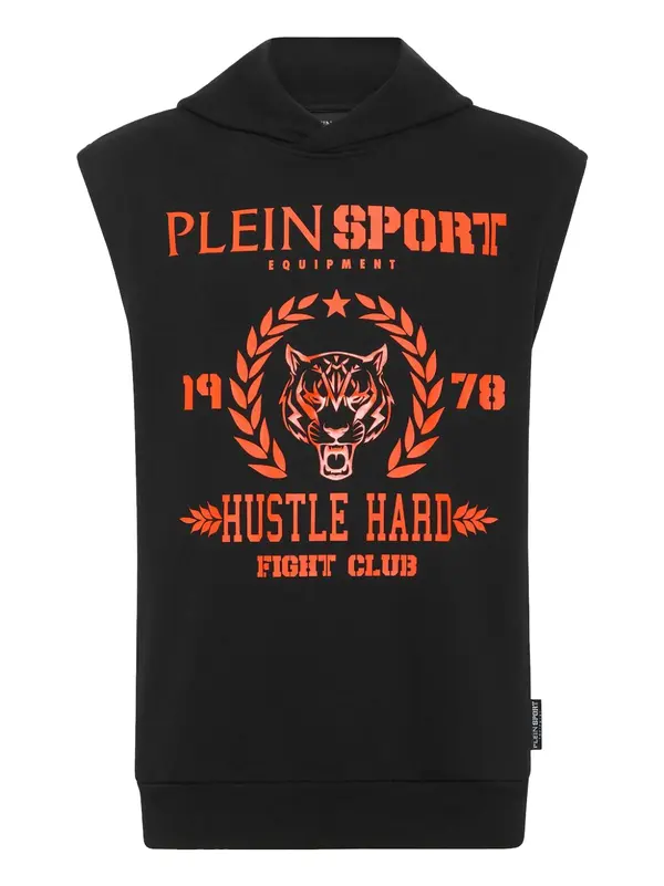PLEIN SPORT Tiger-print Sleeveless Hoodie - Black