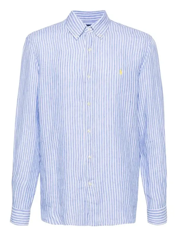 Polo Ralph Lauren Logo-embroidered Striped Linen Shirt - Blue
