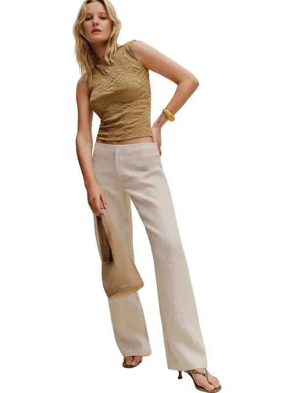 REFORMATION Vida Linen Low Rise Pant - Natural