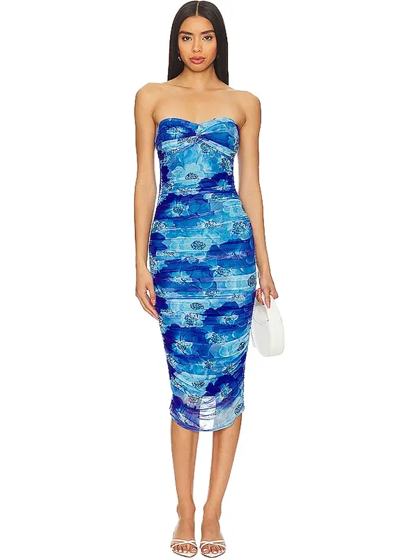 MORE TO COME Micayla Ruched Dress - Blue Floral