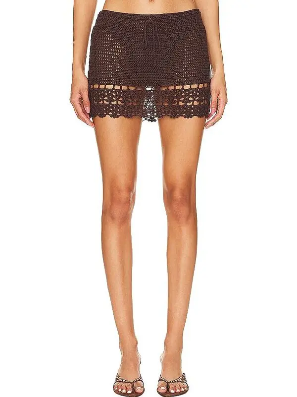 MORE TO COME Elliana Crochet Mini Skirt - Brown