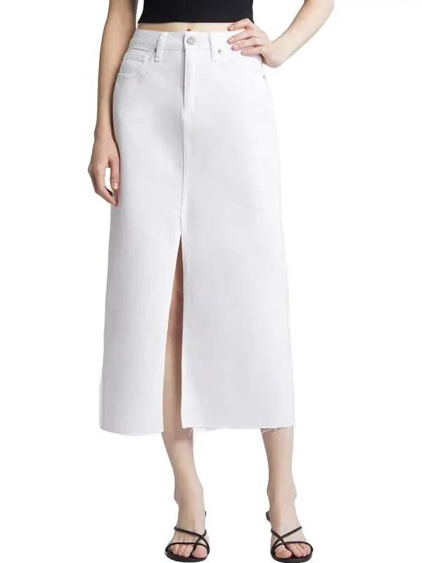 HIDDEN JEANS Front Slit Denim Midi Skirt - White