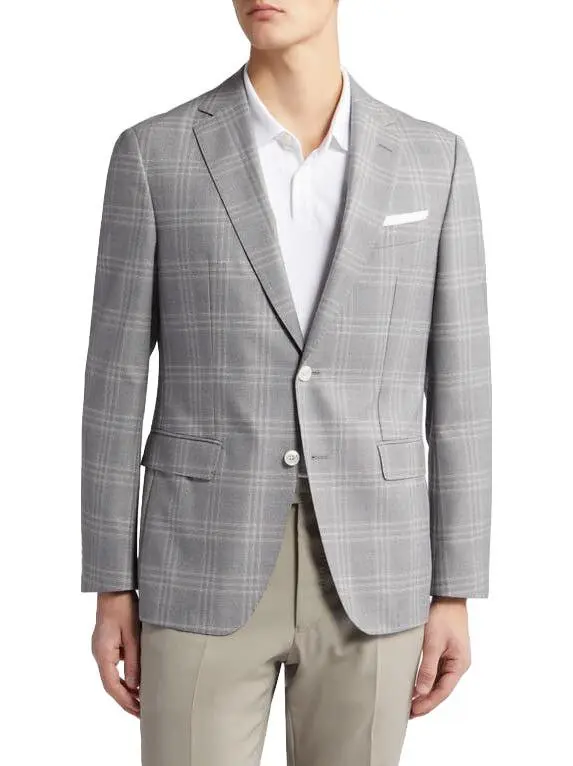 BOSS Hutson Plaid Virgin Wool Sport Coat - Grey Plaid