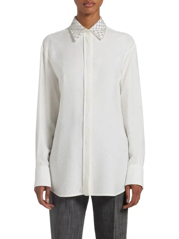 Golden Goose Crystal Embellished Jacquard Silk-blend Shirt - Heritage White