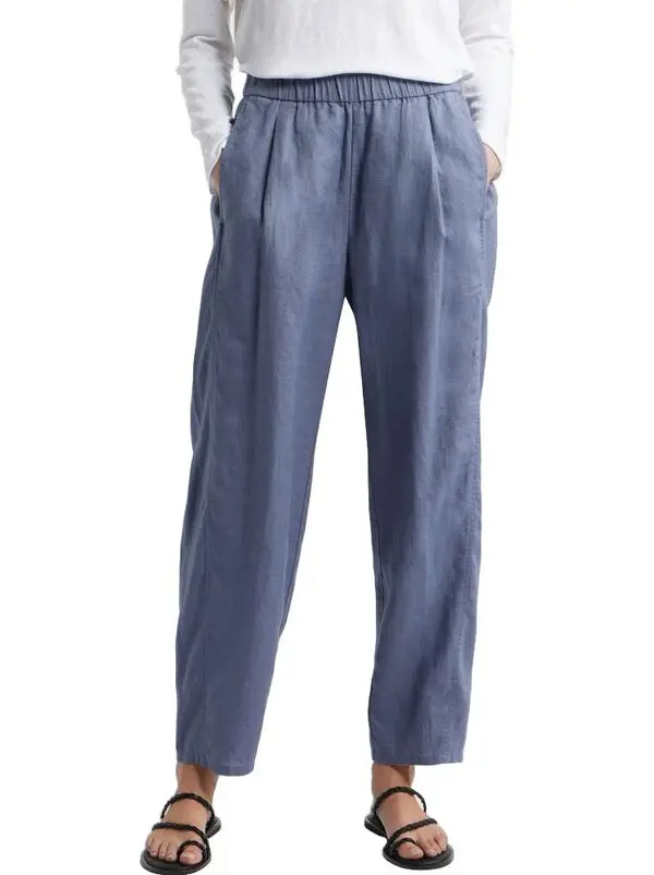 Eileen Fisher Pleated Organic Linen Lantern Pants - Flint