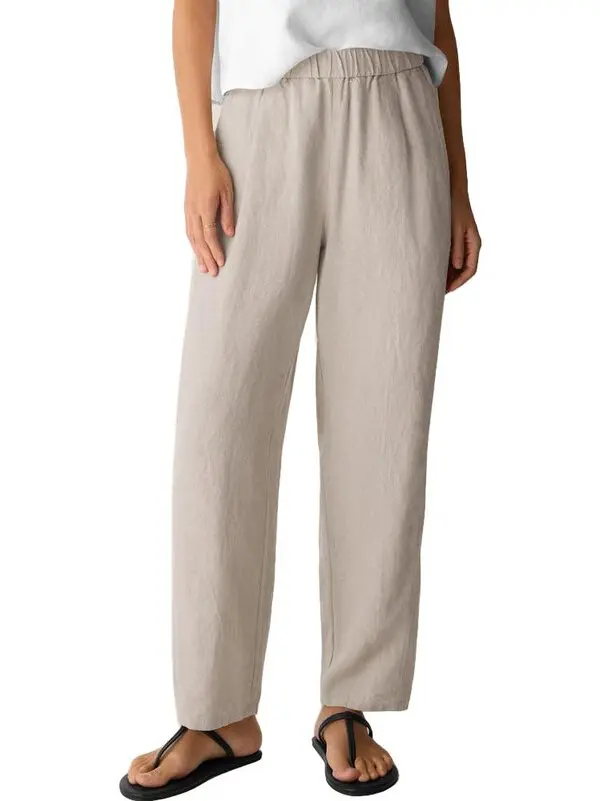 Eileen Fisher Pleated Organic Linen Lantern Pants - Undyed Natural