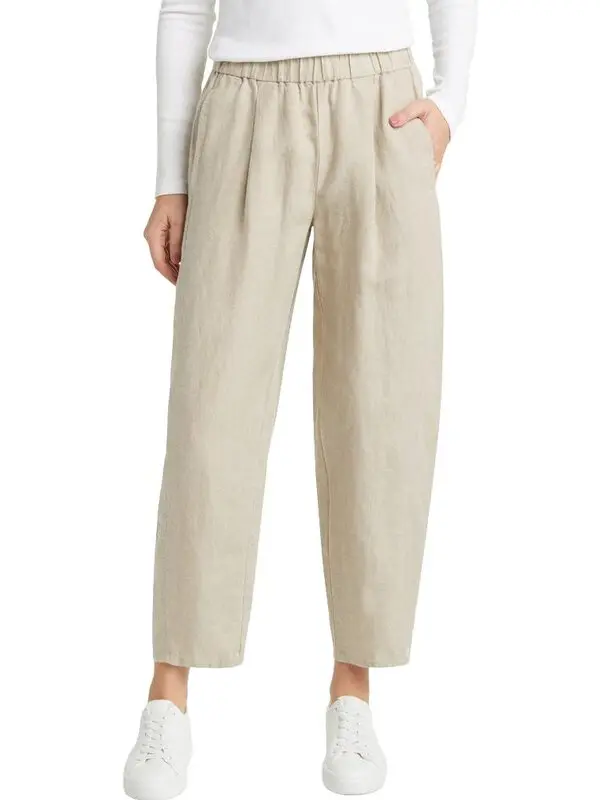 Eileen Fisher Pleated Organic Linen Lantern Pants - Unnat