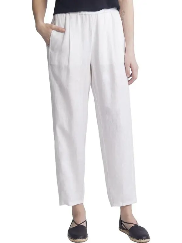 Eileen Fisher Pleated Organic Linen Lantern Pants - White