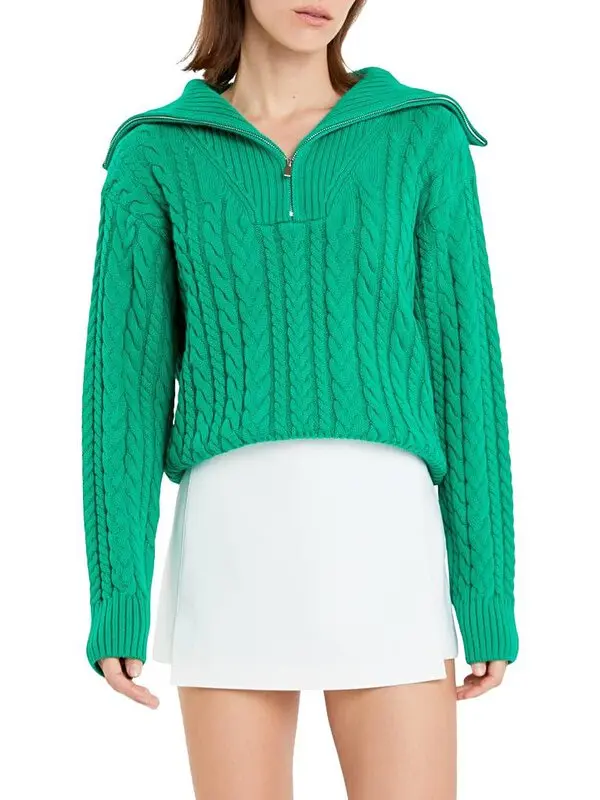 English Factory Quarter-zip Cable Knit Sweater - Green