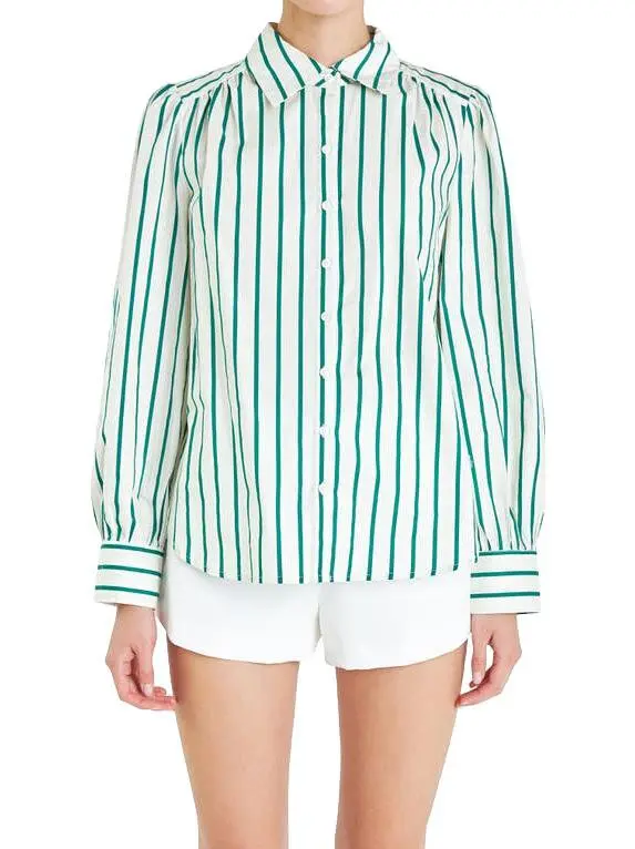 English Factory Stripe Cotton Shirt - Green