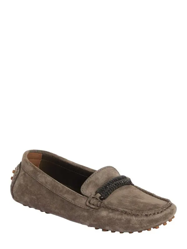 Brunello Cucinelli Monili Strap Suede Driving Shoe - Dark Grey