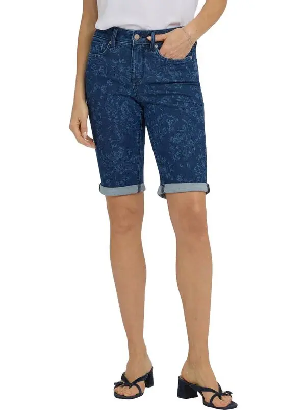 NYDJ Briella Roll Cuff Denim Bermuda Shorts - Garden Paisley Print