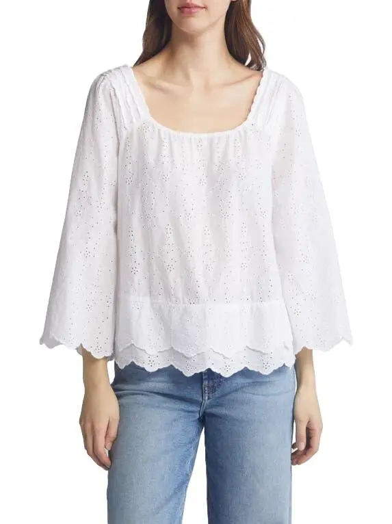 Caslon Cotton Eyelet Top - White