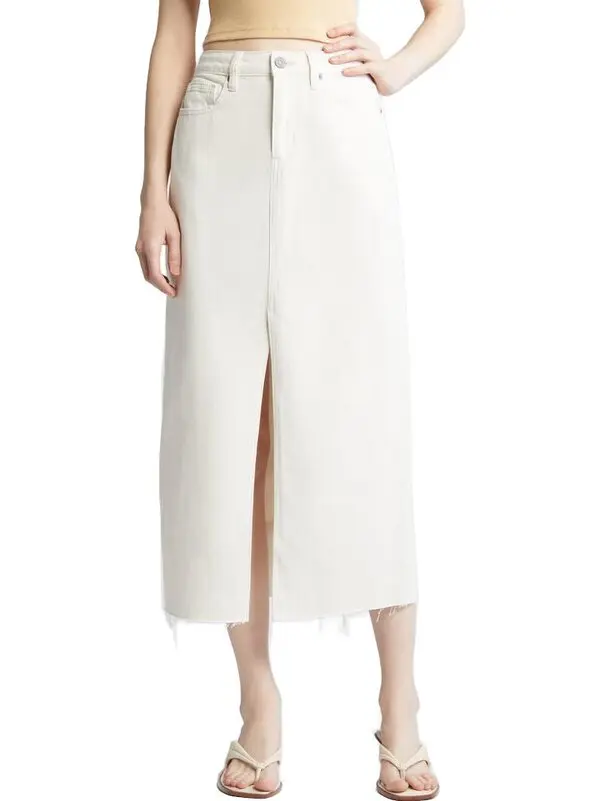 HIDDEN JEANS Front Slit Denim Midi Skirt - White