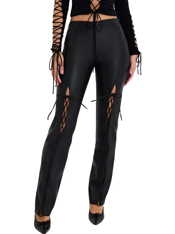 MISTRESS ROCKS Lace-up Faux Leather Pants - Black