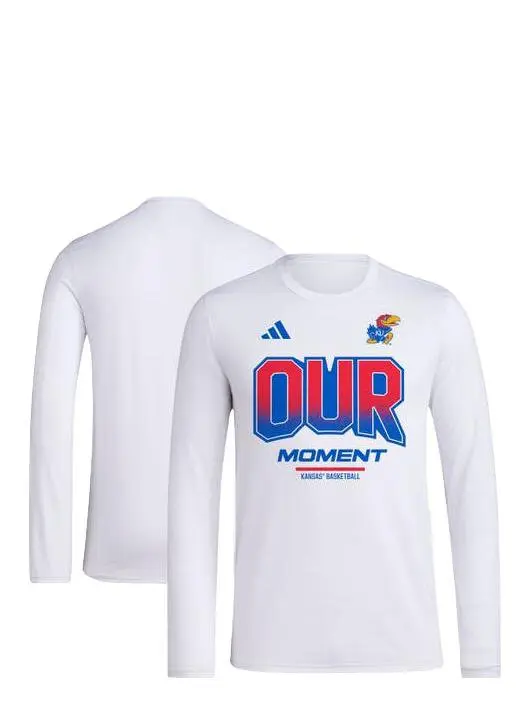 Adidas Kansas Jayhawks 2024 On-court Bench Our Moment Long Sleeve T-shirt - White