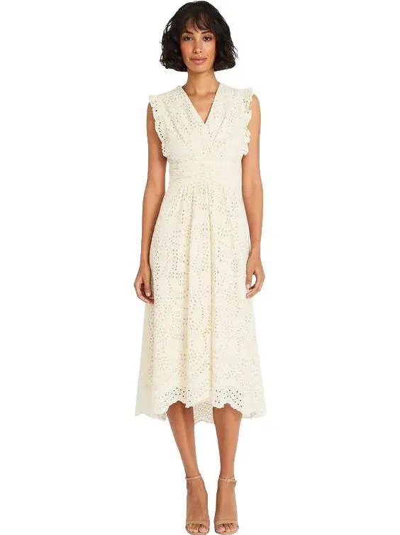 Maggy London Sleeveless Embroidered Eyelet Midi Dress - Ivory