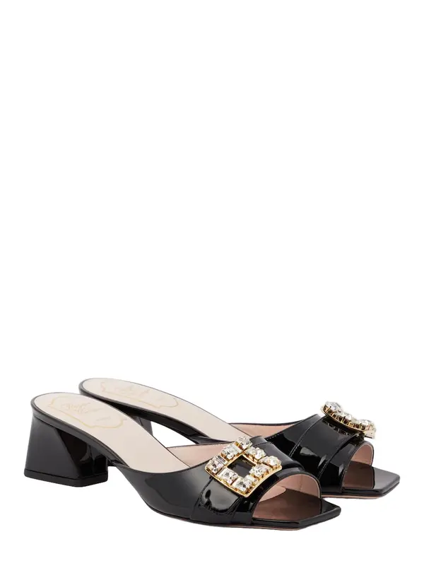 ROGER VIVIER Bikiviv Embellished Patent Leather Mules - Black