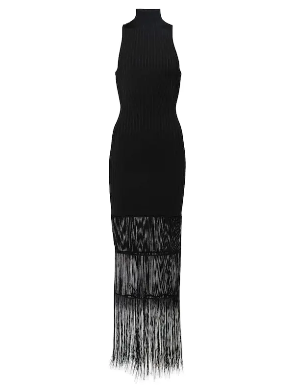 Khaite Zare Fringed Ribbed-knit Maxi Dress - Black