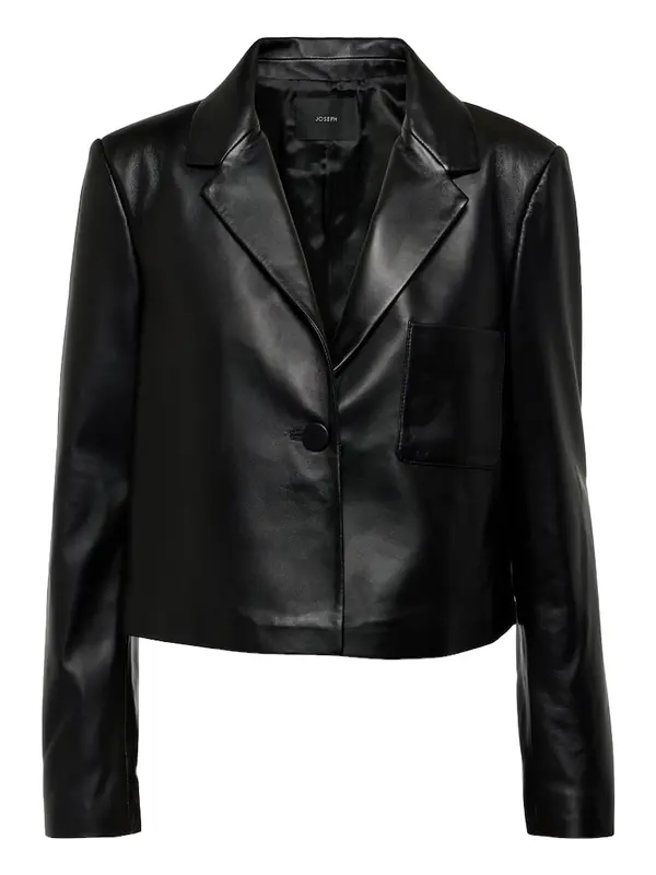 JOSEPH Cropped Leather Jacket - Black