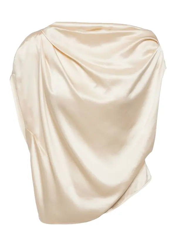 THE SEI Draped Silk Satin Top - White