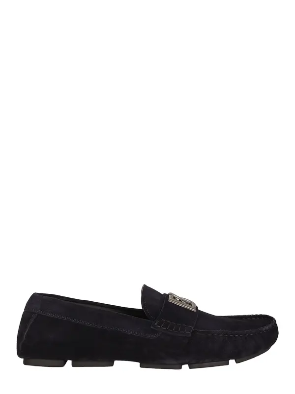 Dolce & Gabbana Suede Driver Loafers With Dg Logo - Blue