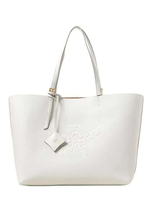 Mcm Embossed Leather Tote Bag - White