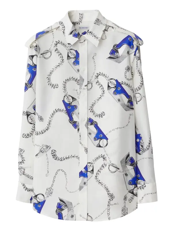 Burberry Knight Hardware-print Silk Shirt - White