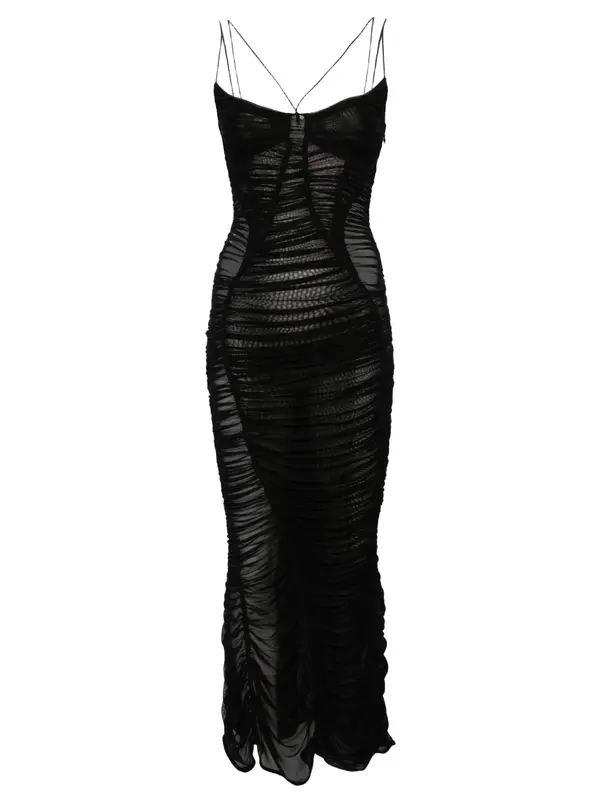 MUGLER Mesh Fitted Midi Dress - Black