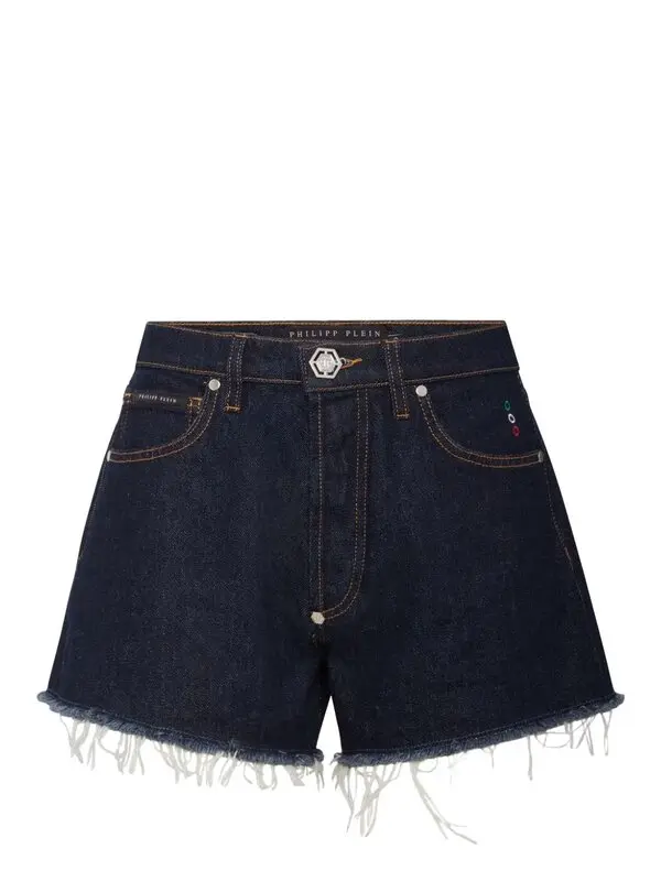 Philipp Plein Logo Appliquéd Denim Mini Shorts - Blue