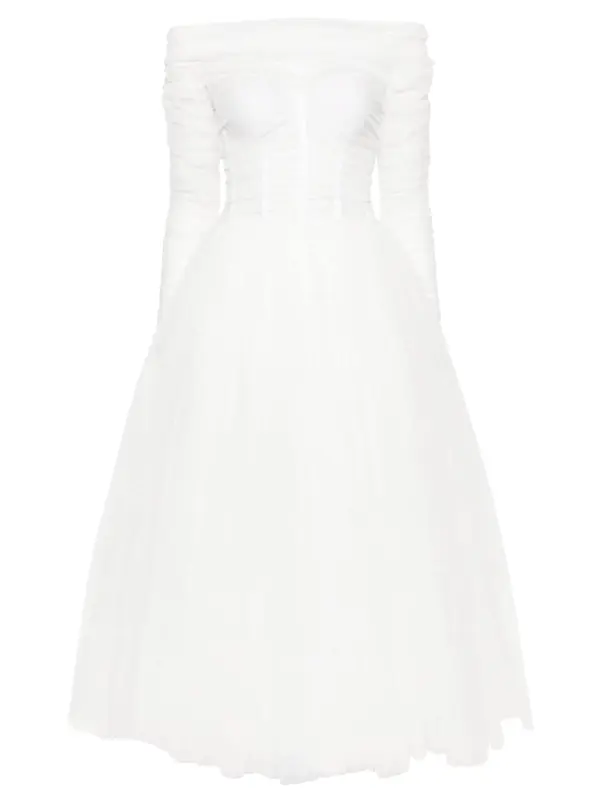 ANA RADU Corset Tulle Midi Dress - White