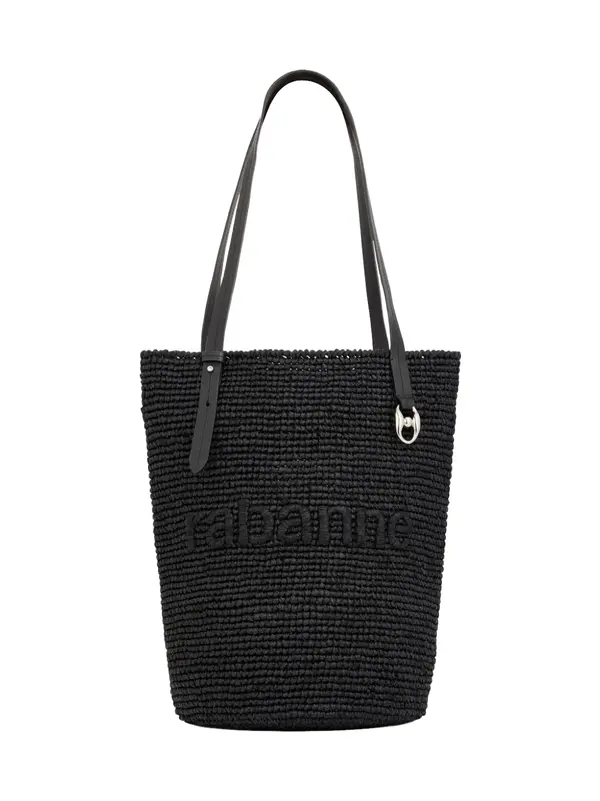 Rabanne Logo-embroidered Raffia Tote Bag - Black
