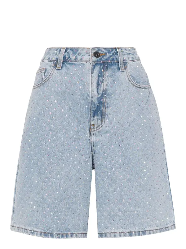 SELF-PORTRAIT Crystal-embellished Denim Shorts - Blue