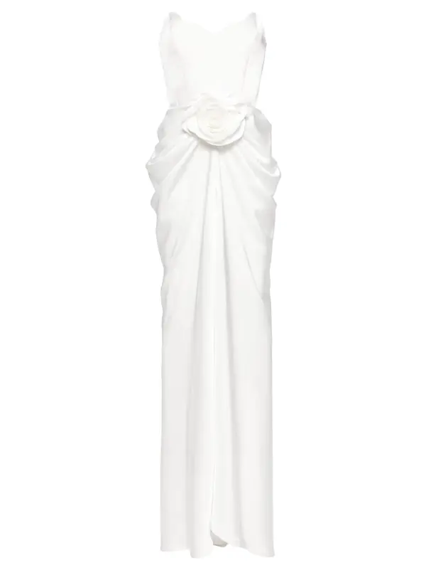 ANA RADU Floral-appliqué Draped Gown - White