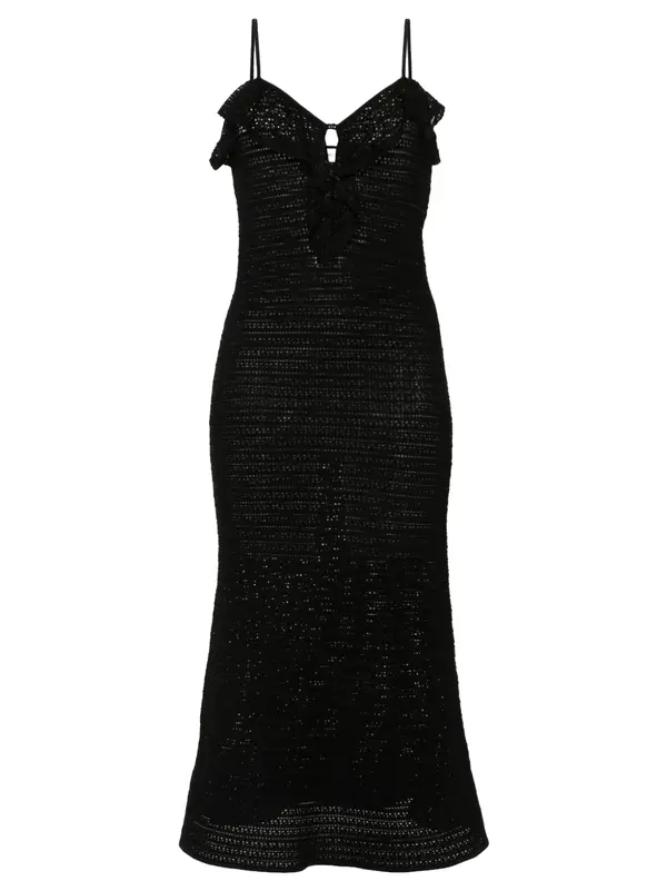 SELF-PORTRAIT Crochet Knit Midi Dress - Black