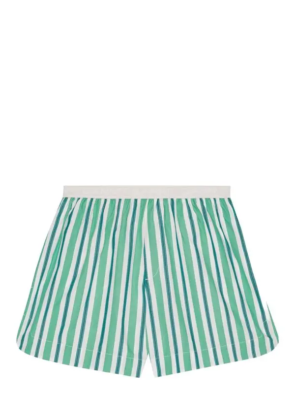 GANNI Striped Cotton Mini Shorts - Green