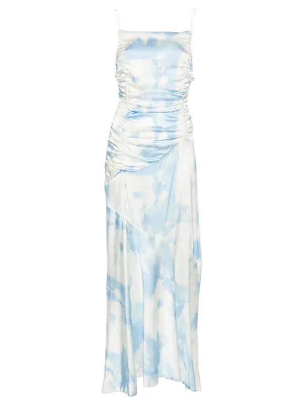 GANNI Cloud-print Satin Maxi Dress - Blue