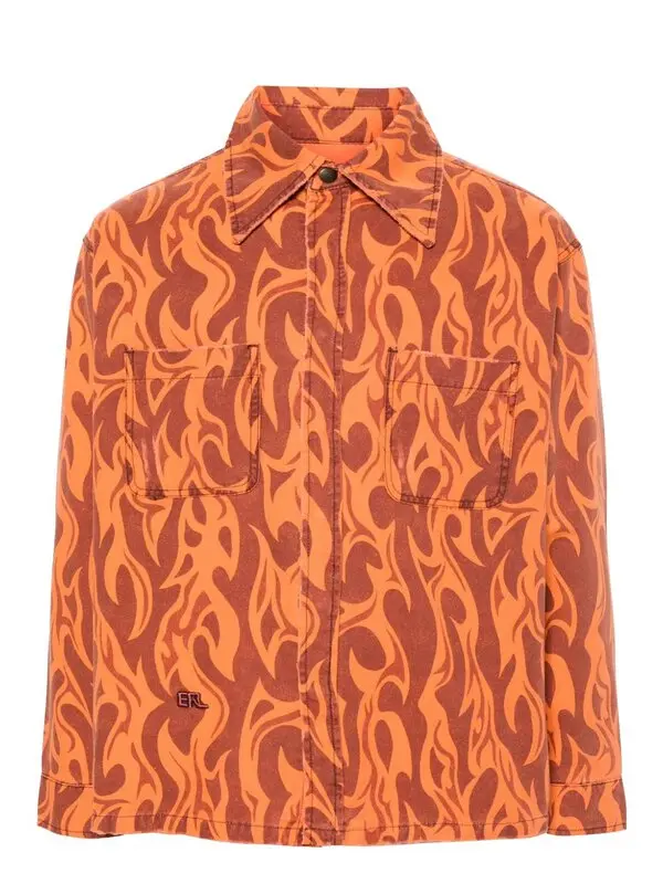 ERL Flame-print Canvas Shirt Jacket - Orange