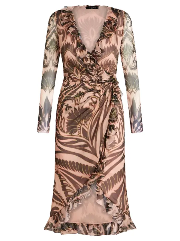 Etro Graphic-print Silk Dress - Brown