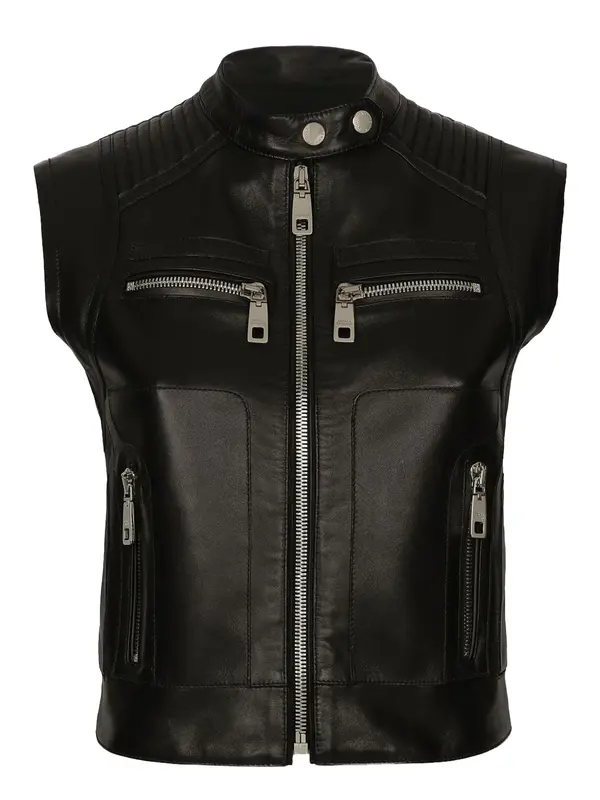 Dolce & Gabbana Logo-plaque Leather Waistcoat - Black