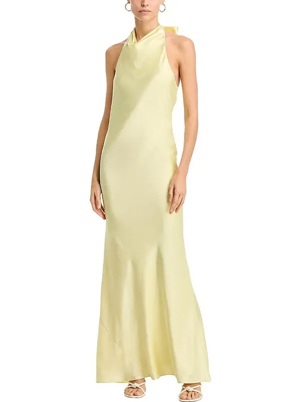 Aqua Charmeuse Halter Neck Maxi Dress - Butter