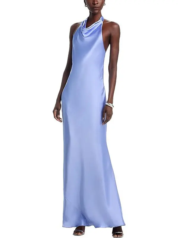 Aqua Charmeuse Halter Neck Maxi Dress - Periwinkle