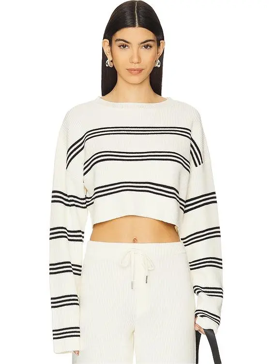 SEROYA Sharlie Cropped Sweater - Eggshell & Black