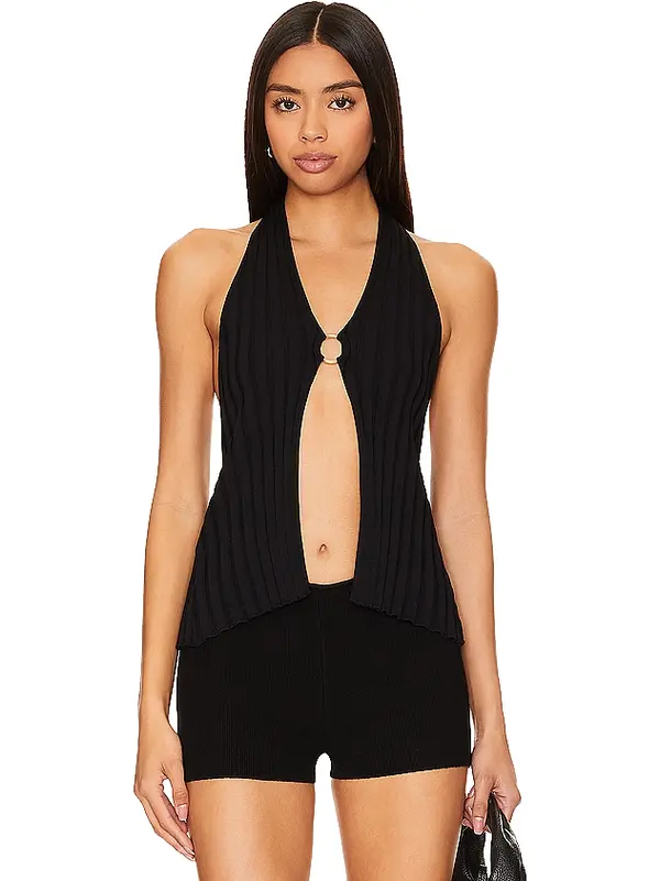 Superdown Eliana Open Front Top - Black
